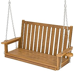 Mega Casa Poly Lumber Porch Swing, Deep Seat and High Backrest, with Removable Cup Holders, Wood-Like Pattern, Heavy Duty 900 LBS, for Outdoor Patio Garden Yard (Teak Tone)