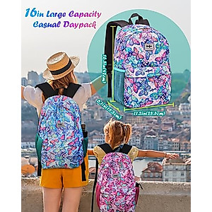 LSSAGOON Butterfly Print Backpack for Girls Teens Women.16in Bookbag W/Stationery Bag.Casual Baypack for Travel School Gift.