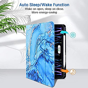 Zonefoker for New iPad Pro 12.9 Case 6th/5th/4th/3rd Generation 2022/2021/2020/2018, 12.9 inch ipad Pro Leather Folio Cover with Pencil Holder, Multi-Angle Viewing Stand, Auto Wake/Sleep, Marble Blue
