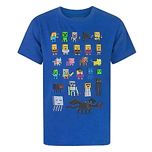 Minecraft T Shirt for Boys Sprites Short Sleeve Kids Top 9-10 Years Blue