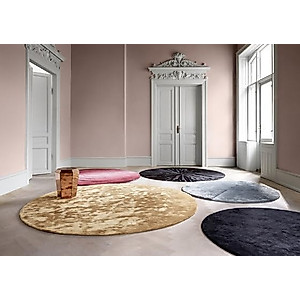 ELYSSIA DECOR HOME Premium Cowhide Leather Hand Made Stripes Patterned Round Area Rug - 10X10 ft - Black, Premium Hand Made House Carpet for Living Room, Bedroom, Entryway