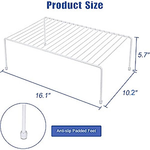 JBESUHI Large (16.1 x 10.2 Inch) Cabinet Storage Shelf Rack, Kitchen Shelves，Kitchen Counter and Cabinet Shelf, Storage Rack Organizer for Kitchen, Fridge, Cabinet, Bathroom Cupboard (White, 4)