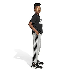 adidas Boys' Big Elastic Waistband Essentials French Terry 3-Stripe Jogger, Medium Grey Heather, S(8)