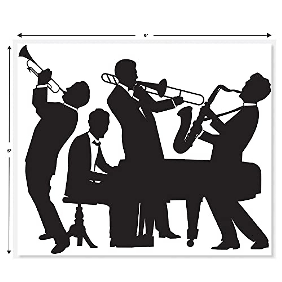 Beistle 20's Jazz Band Insta Mural Complete Wall Decoration Mardi Gras Music Party Supplies, 5' x 6', Black/White