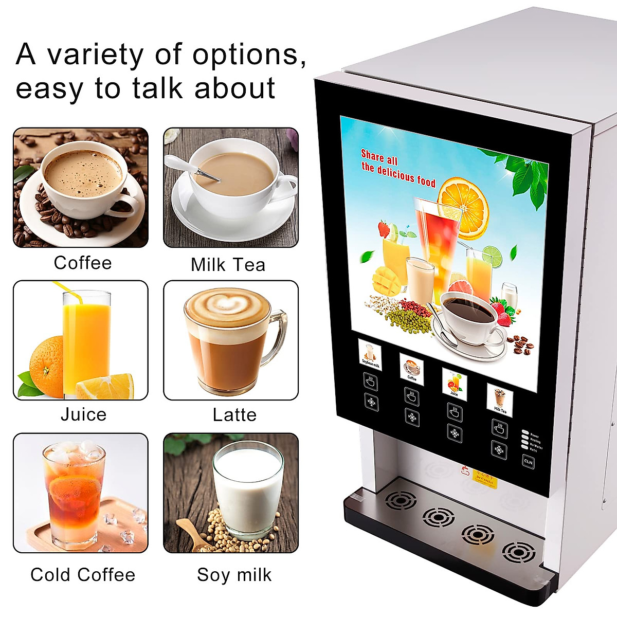 gusohapy 4 Flavors, 4 Cold Drinks And 4 Hot Drinks, Filtered Water Commercial Instant Coffee Milk Tea Machine Commercial Beverage Dispenser Self Cleaning and parts