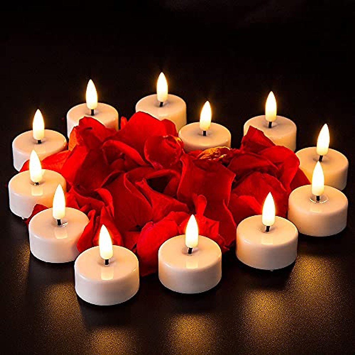 Actpe LED Tea Light Candles with Timer Flickering Flame, 12pcs Battery Operated Realistic Bright Unscented Tea Light Fake Candles for Romantic Wedding Home Xmas Decor Birthday Halloweens, Warm White