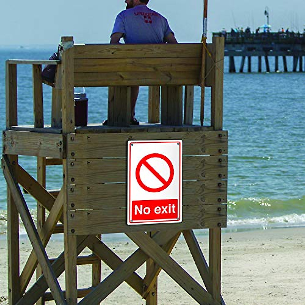 BannerBuzz No Exit Prohibited Sign , Metal Aluminum Rust Free, UV Print Coated and Weatherproof Sign, Indoor Outdoor Use, Easy to Mount (24" W X 36" H, Sign with Holes)