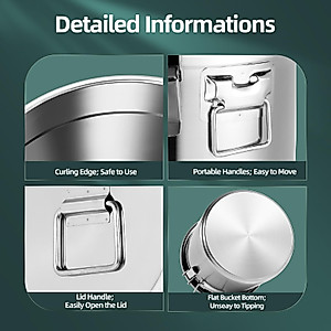 KONKENIE 21L Stainless Steel Airtight Canister Rice Cereal Grain Canisters Container Food Oil Sugar Milk Storage Bucket w/Handles+Lid Cylinder Jar for Household Kitchen Bar Restaurants Silver (21L)