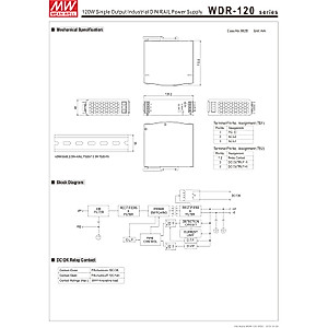 Mean Well WDR-120-24 Industrial DIN Rail Power Supply, Single Output 24VDC, 5A, 120W
