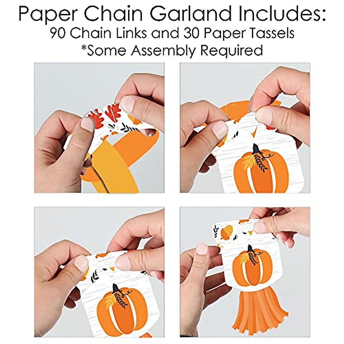 Big Dot of Happiness Fall Pumpkin - 90 Chain Links and 30 Paper Tassels Decoration Kit - Halloween or Thanksgiving Party Paper Chains Garland - 21 feet