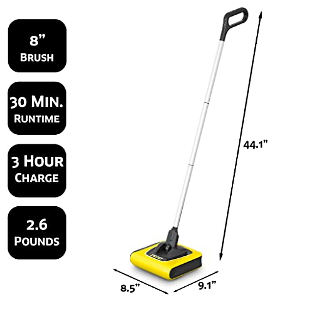 Karcher KB 5 Lightweight Multi-Surface Cordless Electric Floor Sweeper Broom - Ideal for Fur, Hair, Dirt, & Debris - 8.25" Cleaning Width, 30 Minute Runtime