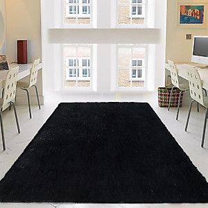 CRUGZ Black Area Rug 6x9 Feet, Ultra Soft Black Rugs for Living Room Decor, Shaggy Fluffy Black Carpet for Bedroom, Nursery Home Decor 72x108 Inch Black Alfombras Para Salas (6'x9' Black)