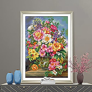 Magxvouy Beginners Cross Stitch Kits Stamped Full Range of Embroidery Kits for Adults DIY Cross Stitches kit Embroidery Patterns for Needlepoint kit- Brilliant Flowers 15.7x21.7 inch