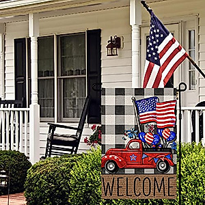 CROWNED BEAUTY 4th of July Patrioctic Welcome Truck Garden Flag 12x18 Inch Double Sided USA Flag Plaid Memorial Day Independence Day Outside Yard Party Decoration