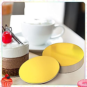 Honeydak 50 Pack Golden Cake Base Grease Proof Circle Plate Cardboard Rounds Mini Boards Laminated Mousse 4 Inch for Kitchen Baking Caking Pizza Dessert Cupcake Tiered Tray Display