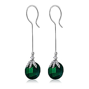 Gem Stone King 925 Sterling Silver Long Dangle Drop French Wire Earrings For Women (22.00 Cttw, Round Checkerboard 12MM)