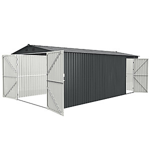 RITSU Outdoor Metal Storage Shed 20x10FT, Shed Backyard Utility Large Storage Shed with 2 Doors and 4 Vents, Metal Car Canopy Shelter for Car, Truck,Bike, Garbage Can, Tool, Lawnmower