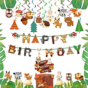 LaVenty Set of 15 Woodland Party Supplies Animal Birthday Banner Woodland Animals Banner Forest Animal Friends Themed Party Decorations Woodland Animals Baby Shower Birthday Party Decorations