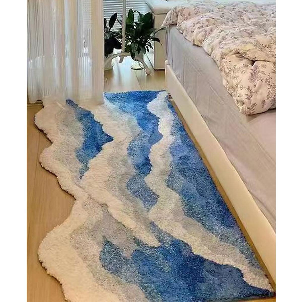 ZYLG Wave Shape Furry Bedroom Rug, Fluffy Area Rug, Bathroom Rugs, Children's Room, Bathroom Mats,Bath Mats(31.5 x 19.7 in)