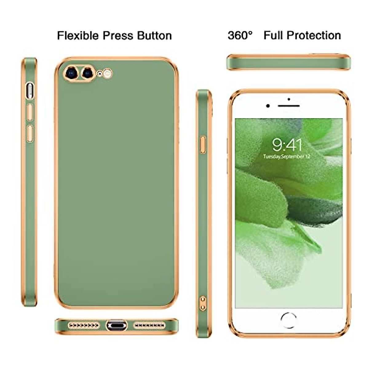 BENTOBEN iPhone 8 Plus Case, Phone Case iPhone 7 Plus, Slim Thin Shockproof Protection Kickstand Drop Protective Bumper Girls Women Boy Men iPhone 8 Plus/iPhone 7 Plus 5.5 Cover, Light Green Design