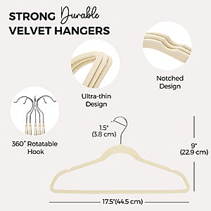 HOUSE DAY Premium Velvet Hangers 50 Pack, Non-Slip Flocked Felt Hangers, Sturdy Clothes Hangers Heavy Duty Coat Hangers & Suit Hangers, Durable Slim Beige Hangers for Closet Space Saving
