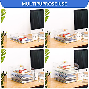CiWiVOKi Set of 4 Office Organization and Storage, Clear PET Letter Tray Desk Organizer, Stackable Paper Tray Organizer for Desk Accessories, Notes, Pens, File Paper, Document
