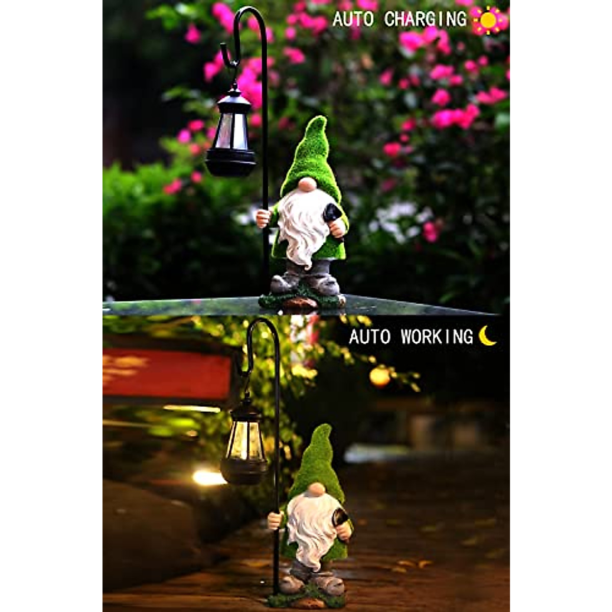 REYISO 12IN Solar Outdoor Gnomes Garden Statues Clearance - Funny Garden Gnome Statue with Solar Lights - Outdoor Garden Decorations - Spring Decor for Patio Yard Lawn Porch - Unique Gnomes Gifts