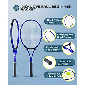 HIRALIY Adult Recreational 2 Players Tennis Rackets,27 Inch Super Lightweight Racquets for Student Training and Beginners, Racket Set Outdoor Games