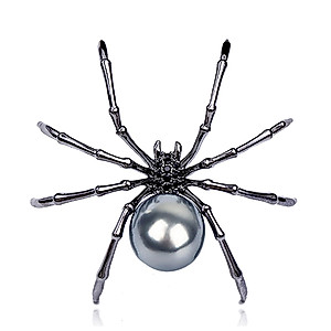 Parts Express Victorian Style Mother of Pearl Body and Micro Pave Spider Brooches Pins Silver Tone Goth Accessories Pins for Backpacks Aesthetic Brooch (black)