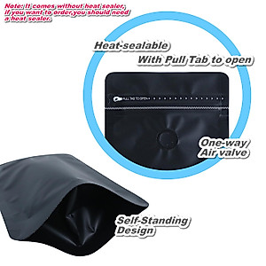 BAAGGNAA 150 Pack Stand up Coffee Bean Bag with Valve Matte Metallic Ziplock Bags Heat-Sealable Resealable Solid Color Pouches for Food Storage (Black,9 * 13.3 inch,2 lb)