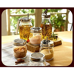 Bormioli Rocco Quattro Stagioni Variety Pack, Set Of 3 Mason Jars - Salt And Spice Shaker - Grater - Sifter, Strainers, Sieve - 8.5 Oz. Durable Glass, Stainless Steel Lid, Made In Italy.