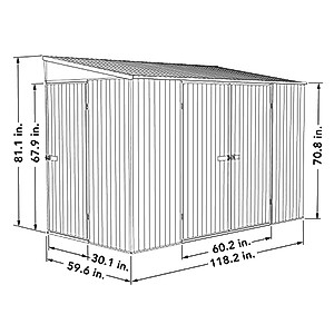 ABSCO Lean to 10 x 5 Ft. Metal Bike Shed, Aluminum and Steel Utility Tool Shed, Outdoor Storage for Backyard, Lawn, Bikes, 50 Sq. Ft., Woodland Gray