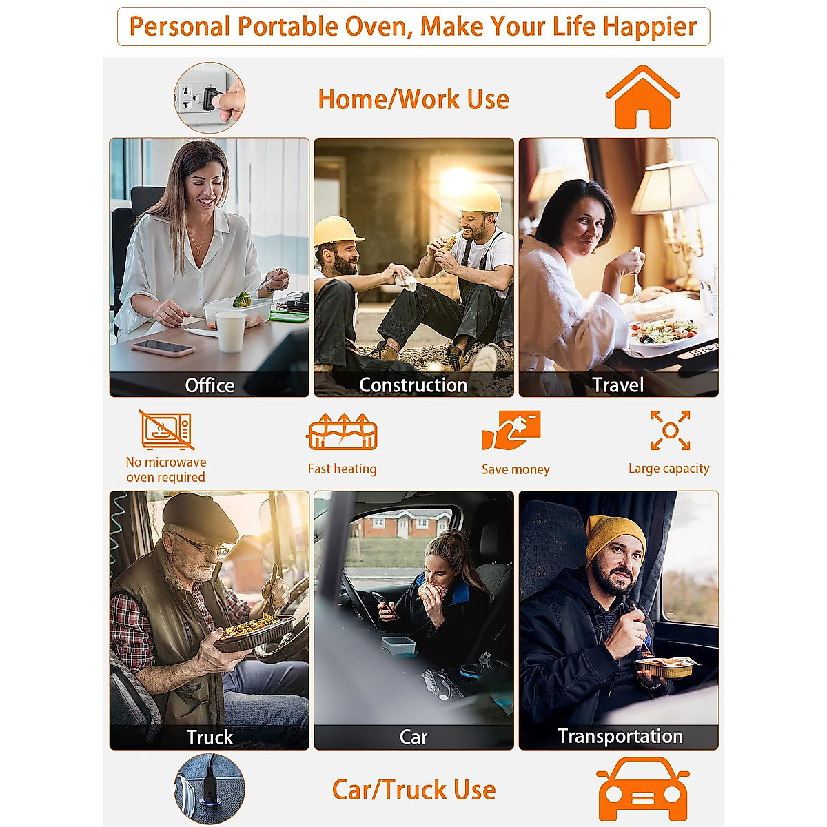 Dosevita Portable Oven Lunch Box Food Warmer 12V,24V,110V Mini Portable Oven Heated Lunch Box for Reheating and Cooking Meals for Car/Truck/Work/Travel/Home (Black)