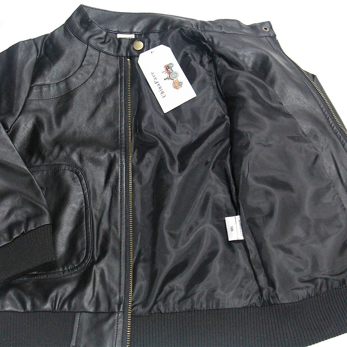 Chinaface Boy's Trendy Stand-Collar PU Leather Spring Moto Jacket Black, 7/8T