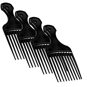 Vakly Hair Pick Comb - Wide Tooth Afro Lifts, Pack of 4 Combs - 5.25 Inch - for Hair Styling, Lifting, Detangling, Adding Volume for Long Curly and Thick Hair, Wigs and Beards for Men & Women
