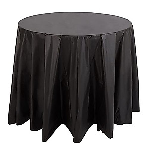 Juvale 12-Pack Black Plastic Tablecloth - 84-Inch Round Disposable Table Cover, Fits up to 72-Inch Round Tables, Black Themed Party Supplies
