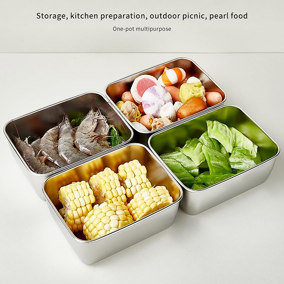 GIUOIDUO 10PC-LStainless Steel fresh- keeping container with cover refrigerator refrigerating container packing box garnish box outdoor picnic boxFood Storage