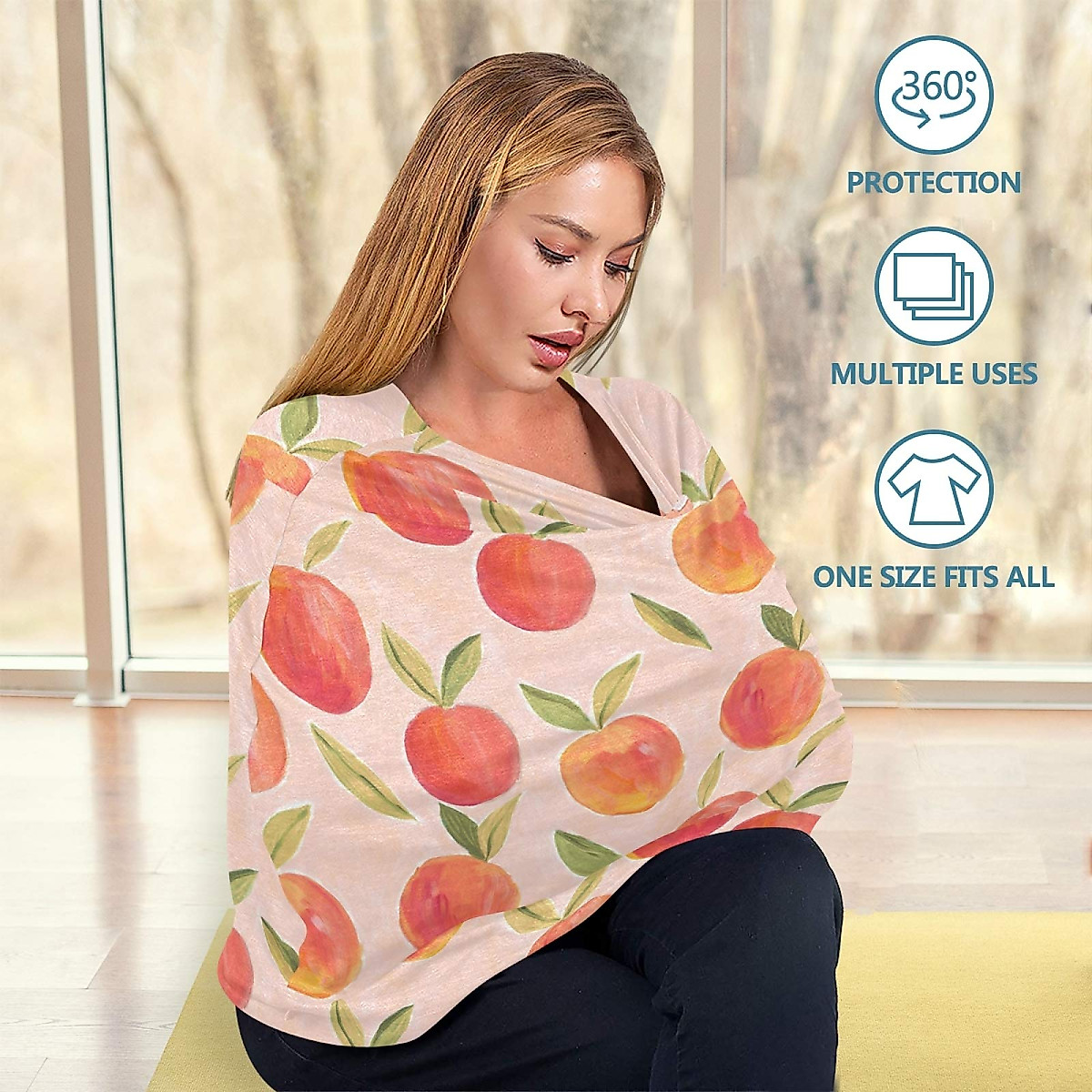 Nursing Cover Breastfeeding Scarf Peaches Painting- Baby Car Seat Covers, Stroller Cover, Carseat Canopy(9rh1b)