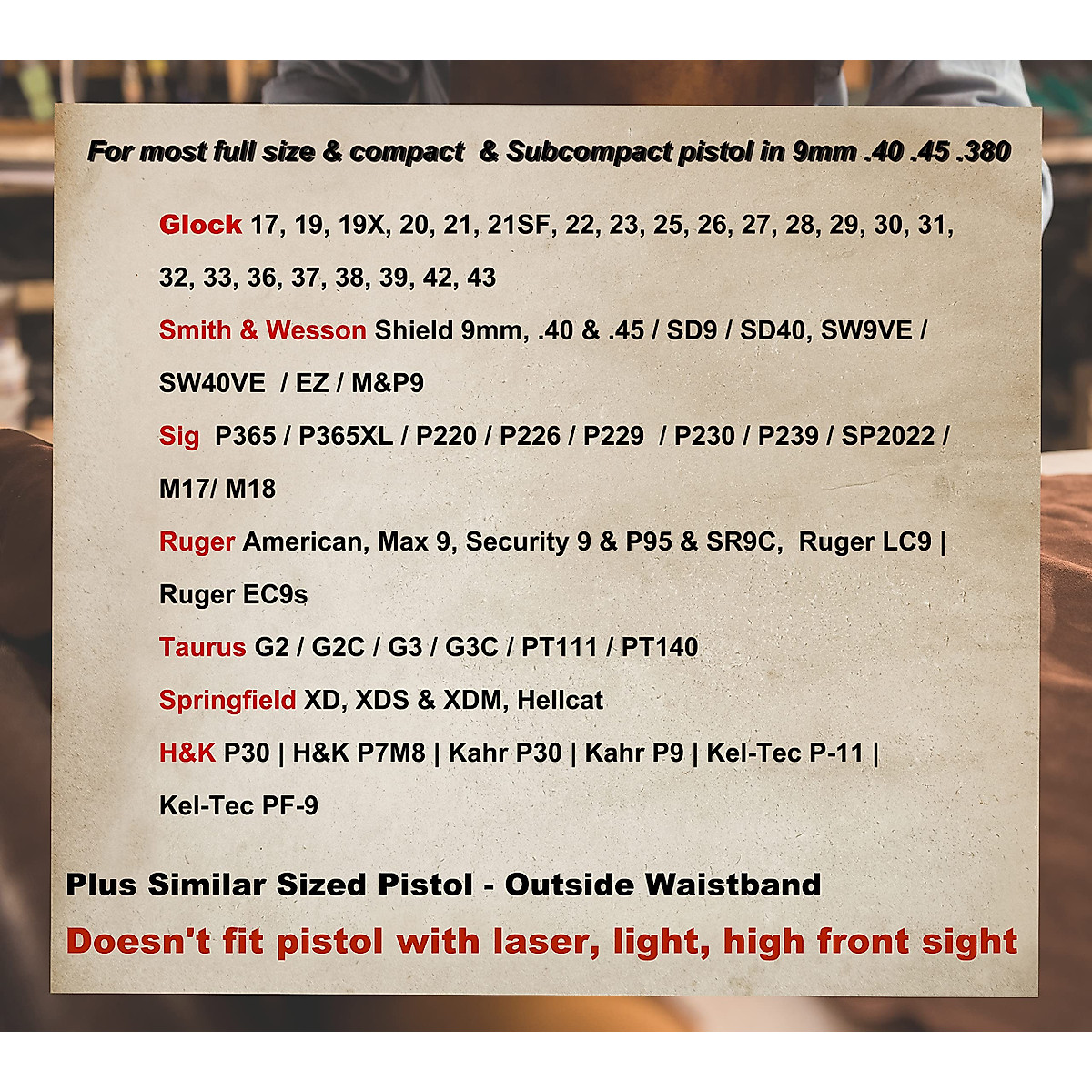 OWB Leather Holster Compatible with Glock 17 19 43X for Taurus G2C G3 G3C fits M&P 9mm Shield for Sig P365 P320 for Springfield XDS, Right Hand