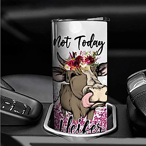 Homega Heifer Straight Tumbler Mug 20oz Cow Skinny Travel Mug Not Today Heifer Vacuum Insulated Coffee Cups Pink Double Wall Thermal Water Bottle for Car Travel Work Sport
