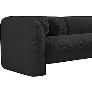 Meridian Furniture 139Black-S Emory Collection Art Deco Boucle Fabric Upholstered Sofa with Rich Black Boucle Fabric, Ball Pillows Included, 89" W x 34" D x 27" H, Black