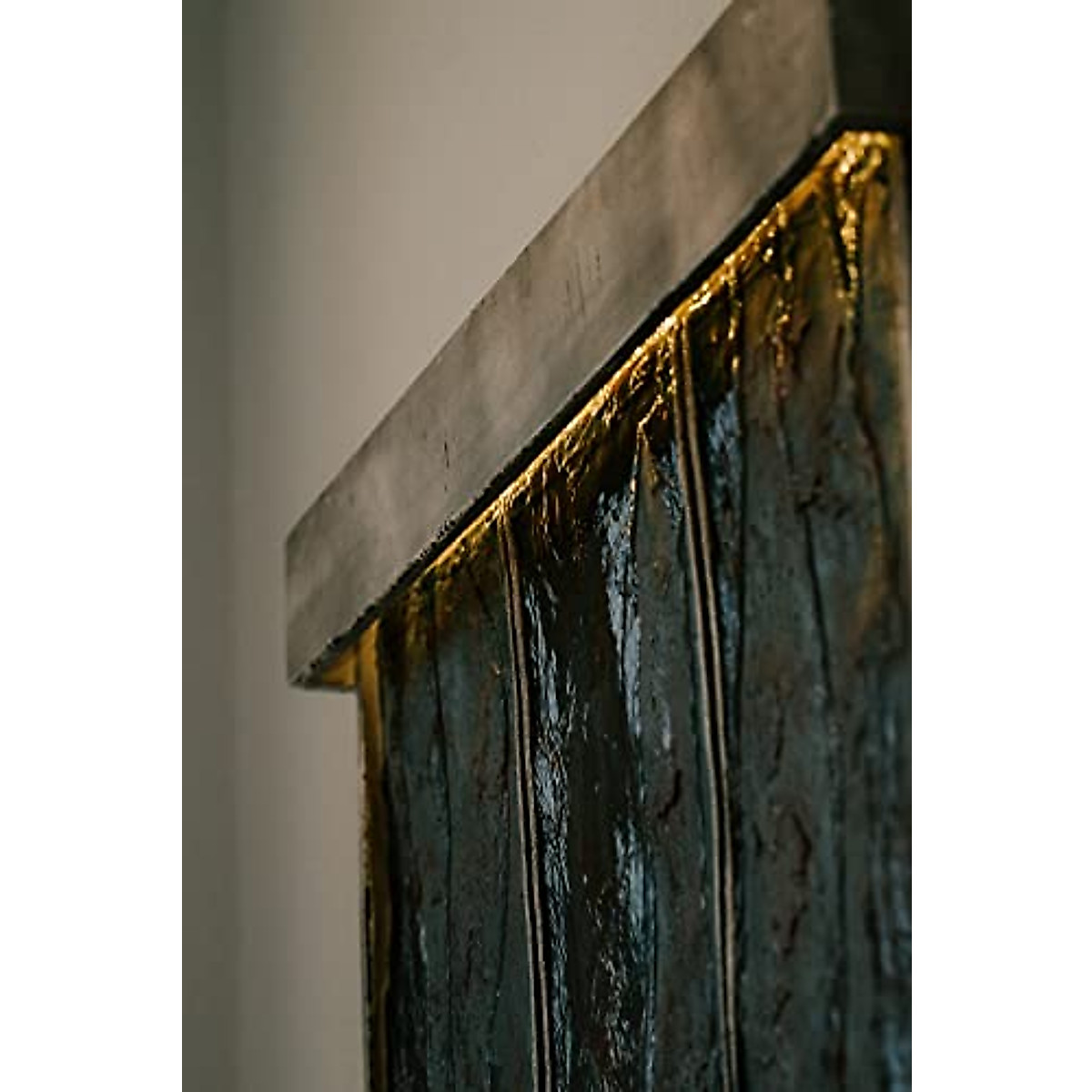 XBrand Polystone Wall Water Fountain with Warm Light and Splash Guard, Indoor Outdoor Wall-Mounted Fountain, Relaxing Décor for Home Patio Garden Backyard, 29.5 Inch Wide, Natural Stone and Green