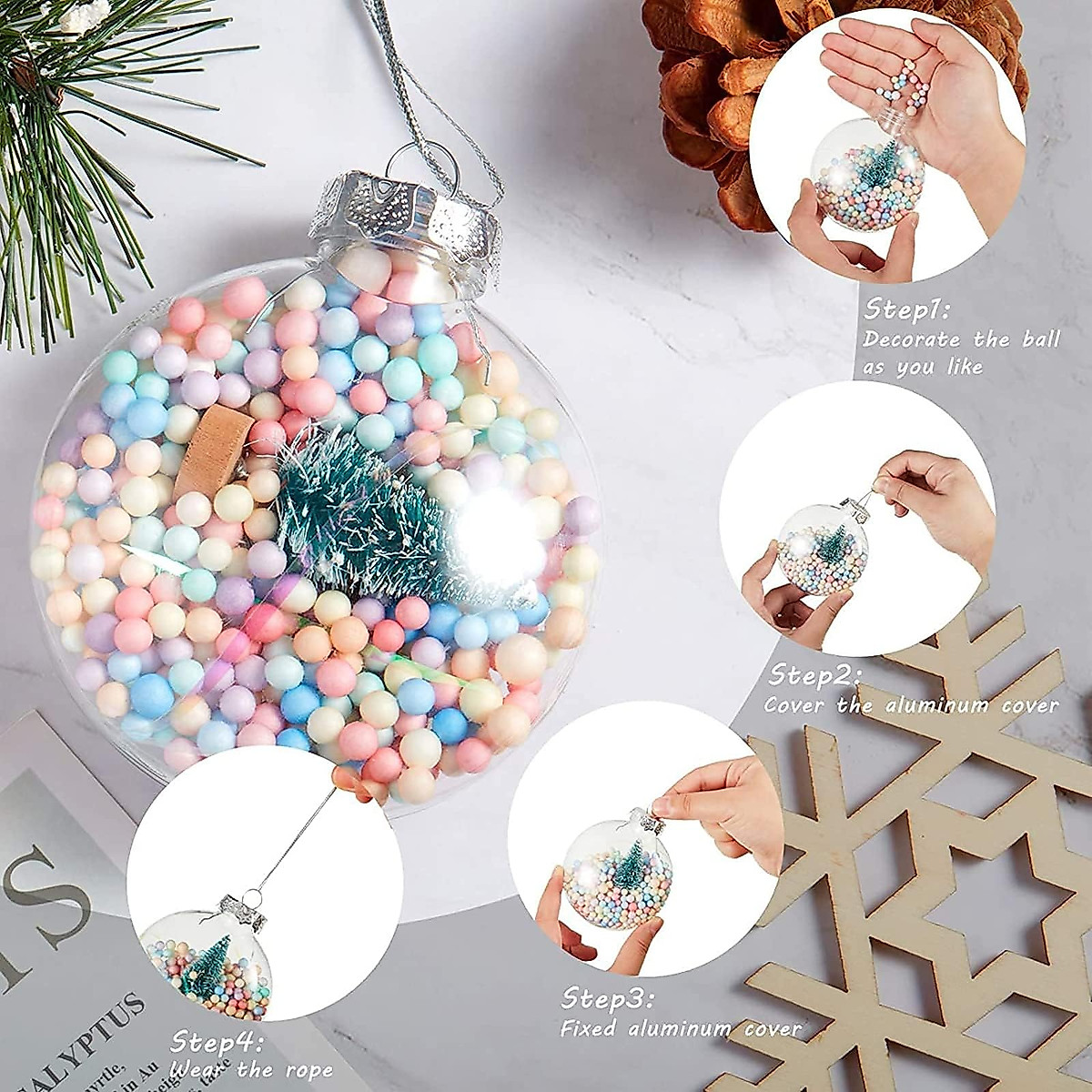 12 Pack Fillable Ornaments Balls, 3.15 Inch DIY Clear Plastic Flat Disc Ornaments for Craft Projects, Wedding, Christmas, Party, Home Decor