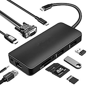 XUNMAIFHB Portable Docking Station,9-in-1 Type-c Docking Station to 4K HDMI+VGA+2USB3.0+Audio+PD+SD/TF+RJ45 Multi-Function hub Fast Transmission