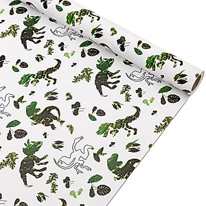 Vnaaem Dinosaur Wrapping Paper Roll with Cutlines on Reverse - 17 Inch X 33 Feet - Birthday Wrapping Paper Kids Boy Jungle Dinosaur Gift Wrap Paper Dinosaur Party Favor Happy Birthday Wrapping( 1 Roll)