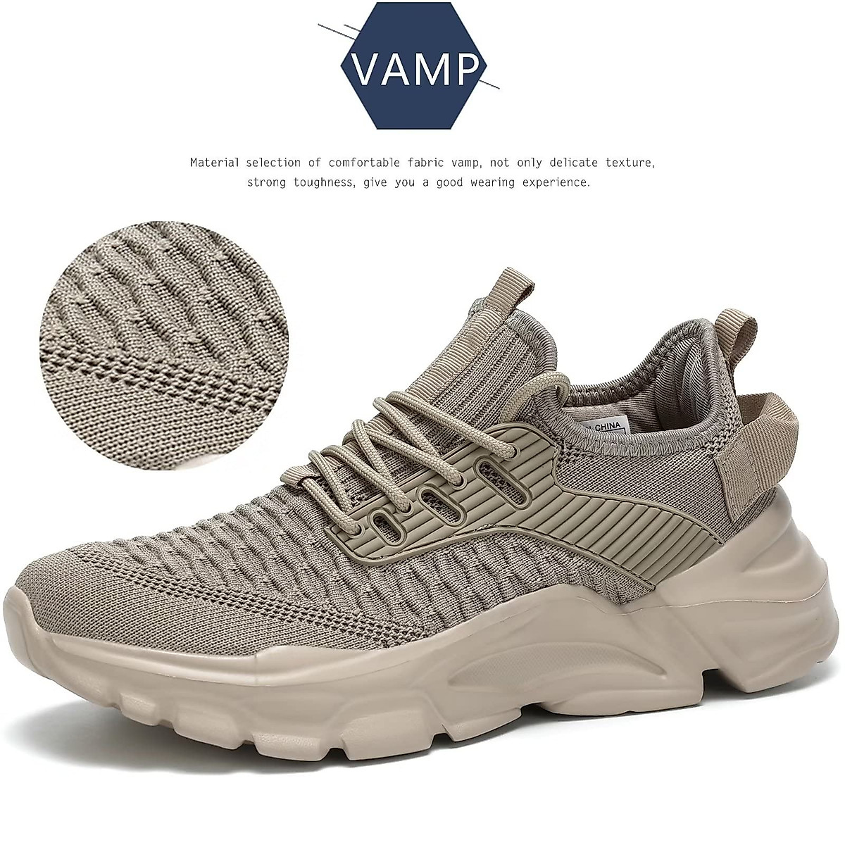 Srenket Men's Running Shoes Non Slip Shoes Breathable Lightweight Fashion Sneakers Slip Resistant Athletic Sports Walking Gym Work Shoes Khaki