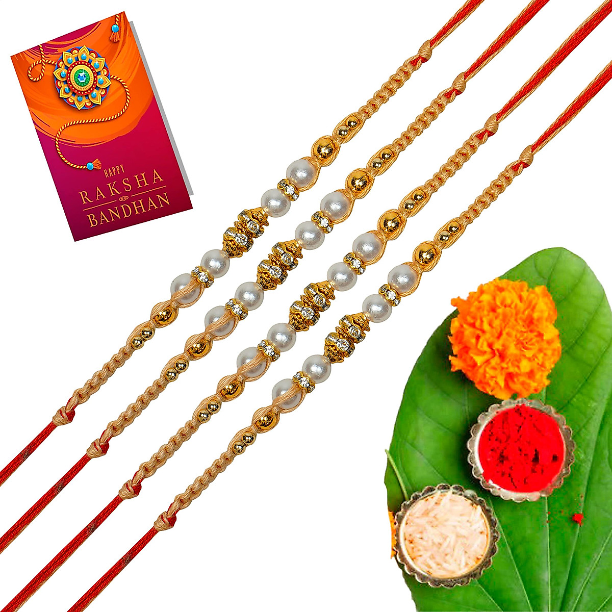 RAKHI MELA for Brother / bracelet Set of 4 Designer Raksha bandhan Rudraksha Indian Gift 393, multicolored, Free size (SID393)