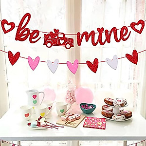Happy Valentine’s Day Be Mine Banner Valentine Decoration Wedding Engagement Bridal Shower Romantic Theme Party Supplies I Love You XOXO Glitter Pink Red Decoration