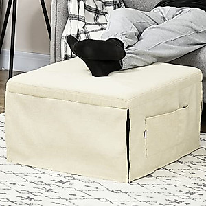 HOMCOM Folding Sofa Bed, 4-in-1 Multi-Function Sleeper Chair Bed Ottoman with Adjustable Backrest, Pillow, Side Pocket for Home Office, Bedroom, Living Room, Cream White