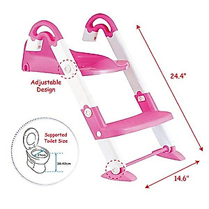 GPCT [Portable] 3-in-1 Kids Toddlers Potty Training Seat W/Step Stool. Sturdy, Comfortable, Safe, Built in Non-Slip Steps W/Anti-Slip Pads. Excellent Potty Seat Step Trainer- Boys/Girls/Baby-Pink